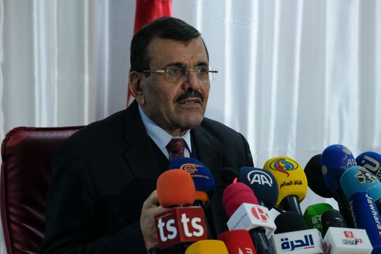 Ali Larayedh Adresses Journalists Press Conference Editorial Stock ...