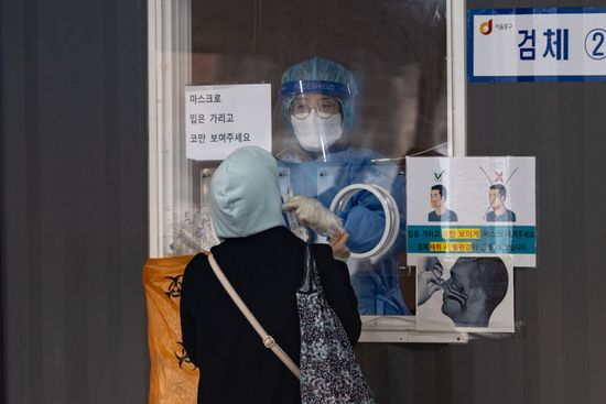 Healthcare Worker Collects Sample Visitor Temporary Editorial Stock ...