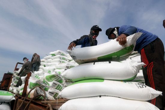 Indonesian Workers Load Bags Salt On Editorial Stock Photo - Stock ...