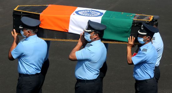 Indian Air Force Officials Carry Coffin Editorial Stock Photo - Stock ...