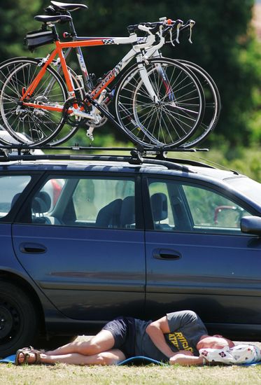 Tired Cyclist After Finish Cycling Exercise Editorial Stock Photo ...