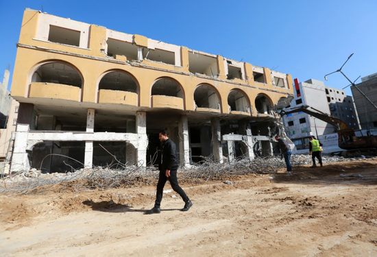 Palestinian Workers Remove Rubbles Aljawhara Tower Editorial Stock ...