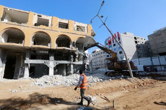 Palestinian Workers Remove Rubbles Aljawhara Tower Editorial Stock ...