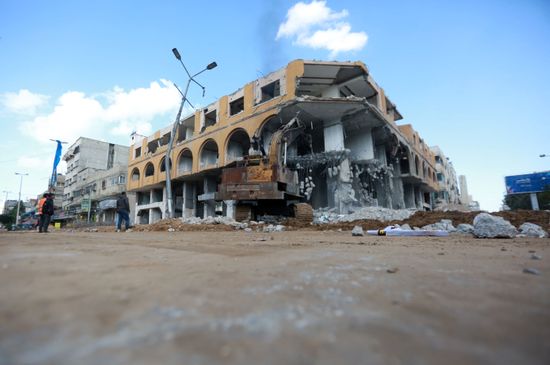 Palestinian Workers Remove Rubbles Aljawhara Tower Editorial Stock ...