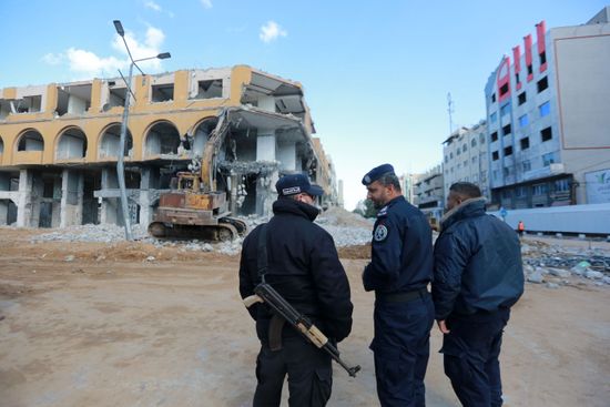 Palestinian Workers Remove Rubbles Aljawhara Tower Editorial Stock ...