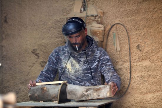 Palestinian Artisan Uses Carving Tool His Editorial Stock Photo - Stock ...