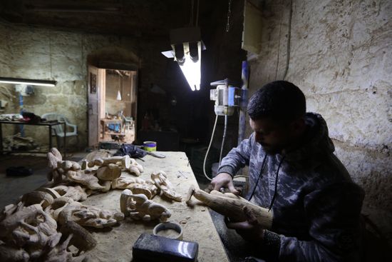 Palestinian Artisan Uses Carving Tool His Editorial Stock Photo - Stock ...