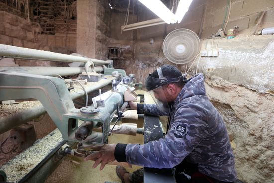 Palestinian Artisan Uses Carving Tool His Editorial Stock Photo - Stock ...