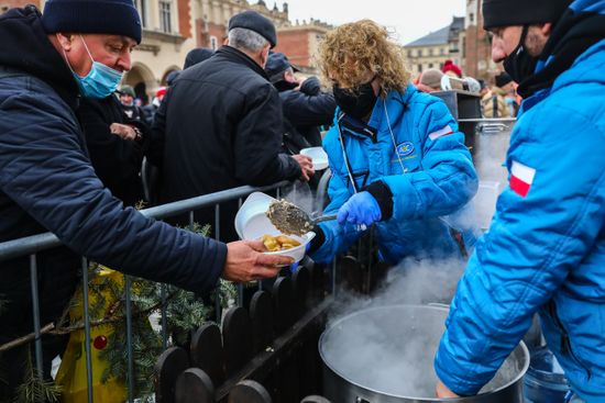 Traditional Dumplings Pierogi Being Distributed During Editorial Stock ...