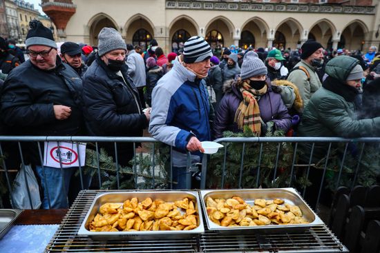 Traditional Dumplings Pierogi Being Distributed During Editorial Stock ...