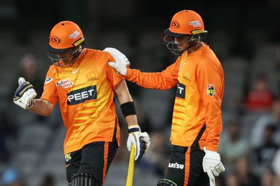 Laurie Evans Scorchers L Celebrates Ashton Editorial Stock Photo ...