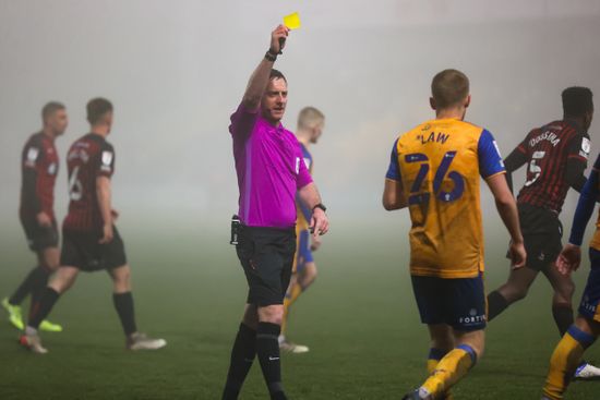 Referee Simon Mather Shows Mansfield Town Editorial Stock Photo - Stock ...