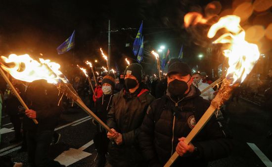 Marching People Carry Torches Nationalist Flags Editorial Stock Photo ...