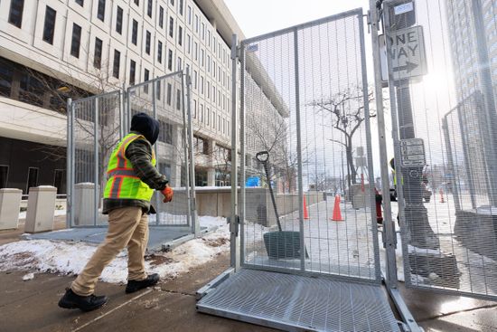 Workers Install Security Fencing Barriers Warren Editorial Stock Photo ...