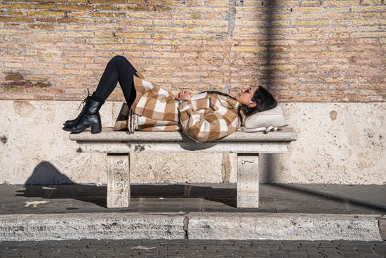 Woman Sunbathing On Bench Piazza Del Editorial Stock Photo - Stock ...