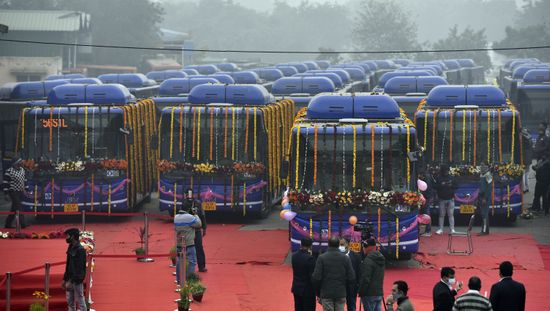 Lowfloor Cng Ac Buses Stand Parked Editorial Stock Photo - Stock Image ...
