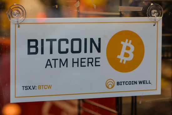 Bitcoin Atm Here Sign Entrance Corner Editorial Stock Photo - Stock ...