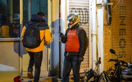Food Delivery Agents Seen Outside Cloud Editorial Stock Photo - Stock ...
