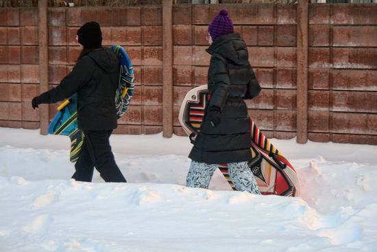 Children Carry Boards Sledding Toronto Ontario Editorial Stock Photo ...