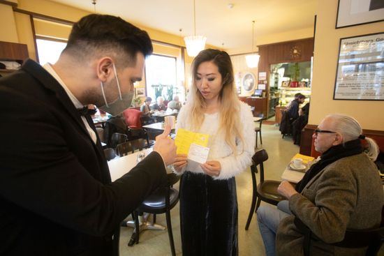 Waiter Checks Covid19 Requirements Customer Coffee Editorial Stock ...