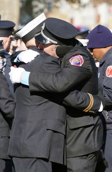 St Louis Firefighters Hug While Waiting Editorial Stock Photo - Stock ...