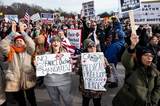 Demonstrators Hold Signs Defeat Vaccine Mandates Editorial Stock Photo ...