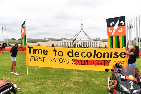 Indigenous Protesters Hold Banner Front Parliament Editorial Stock ...