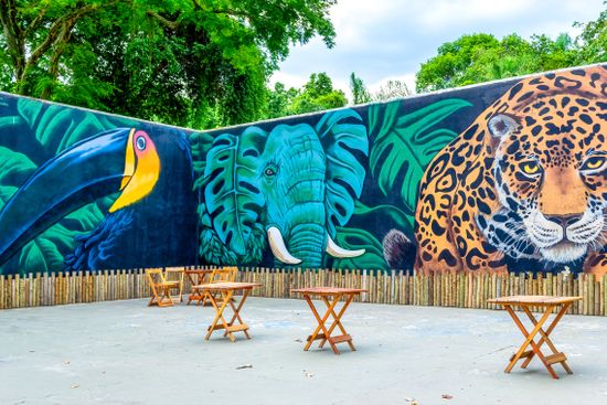 Empty Tables Outdoor Cafeteria Animals Painted Editorial Stock Photo ...