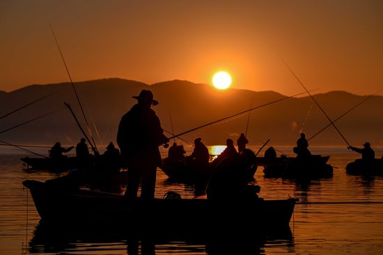Fishermen Go Fishing On Dojran Lake Editorial Stock Photo - Stock Image ...