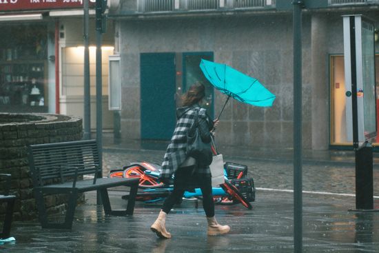 Woman Struggle Walk High Wind Rain Editorial Stock Photo - Stock Image ...