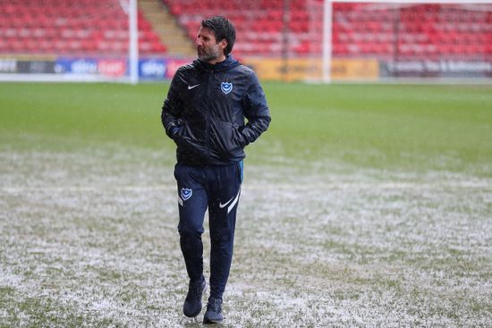 Portsmouth Manager Danny Cowley Inspects Pitch Editorial Stock Photo ...