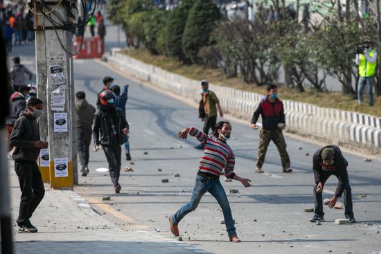 Protesters Throw Bricks Stones Riot Police Editorial Stock Photo ...