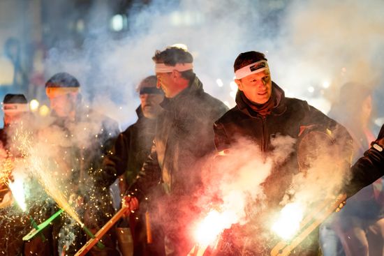 Rocket Professional Shooters Doing Fireworks Demonstration Editorial ...