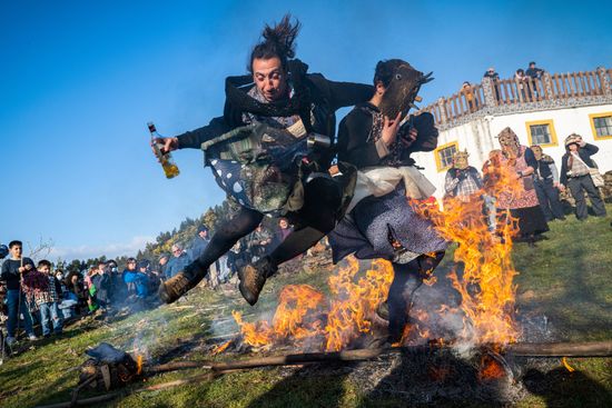 Revelers Seen Jumping Bonfire During Celebration Editorial Stock Photo ...