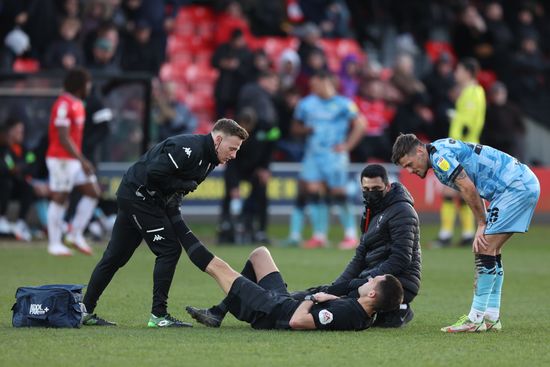 Referee Declan Bourne Recieves Treatment On Editorial Stock Photo ...