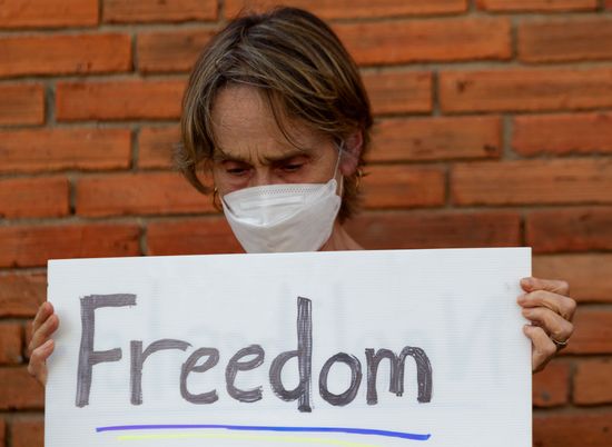 Activist Holds Freedom Placard During Peaceful Editorial Stock Photo ...
