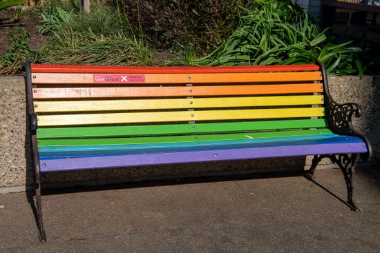 Rainbow Painted Bench Outside St Thomas Editorial Stock Photo - Stock ...