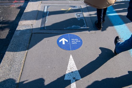 Covid19 Walk On Left Signs Remain Editorial Stock Photo - Stock Image ...