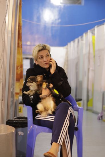 Ukrainian Refugee Mathilda Holds Her Dog Editorial Stock Photo - Stock ...