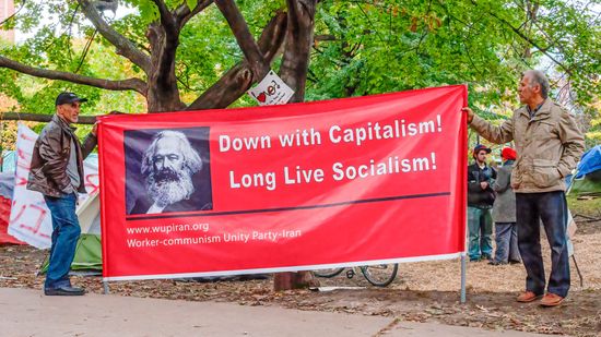 Large Red Sign Reading Down Capitalism Editorial Stock Photo - Stock ...