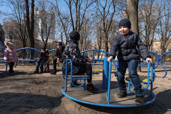 Children Play On Whirl Spinner Playground Editorial Stock Photo - Stock ...