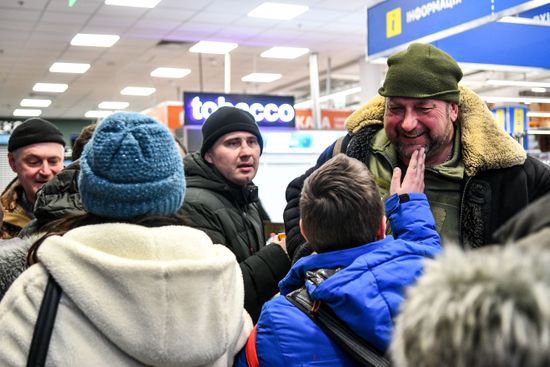 Boy Touches Mans Face People Evacuated Editorial Stock Photo - Stock ...