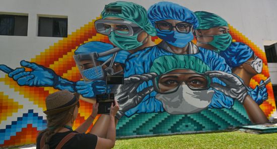 Toursit Takes Photo Mural Medical Workers Editorial Stock Photo - Stock ...