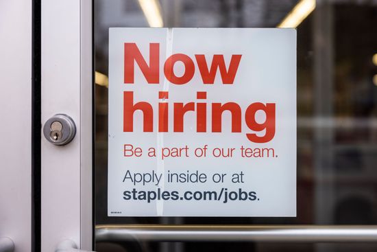 Now Hiring Sign On Window Staples Editorial Stock Photo - Stock Image ...