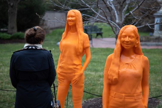 3d Printed Orange Statues Celebrating Contemporary Editorial Stock ...
