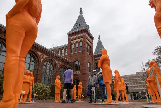 3d Printed Orange Statues Celebrating Contemporary Editorial Stock ...