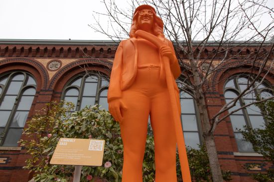 3d Printed Orange Statues Celebrating Contemporary Editorial Stock ...