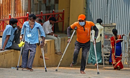 Physically Challenged People Walk Their Crutches Editorial Stock Photo ...