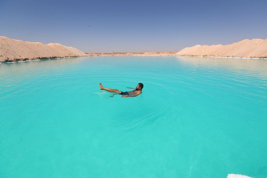 Man Floats On Salt Lake Siwa Editorial Stock Photo - Stock Image ...