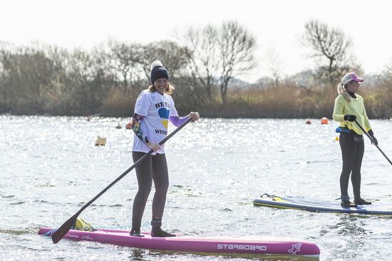 Procession Paddleboarders Wearing Blue Yellow Make Editorial Stock ...